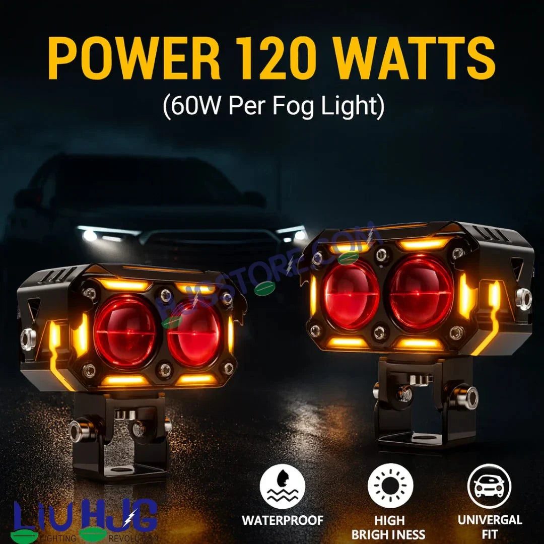 HJG New 120W Future Eyes Ring DRL 2 LED Projector Foglight with Wiring ...