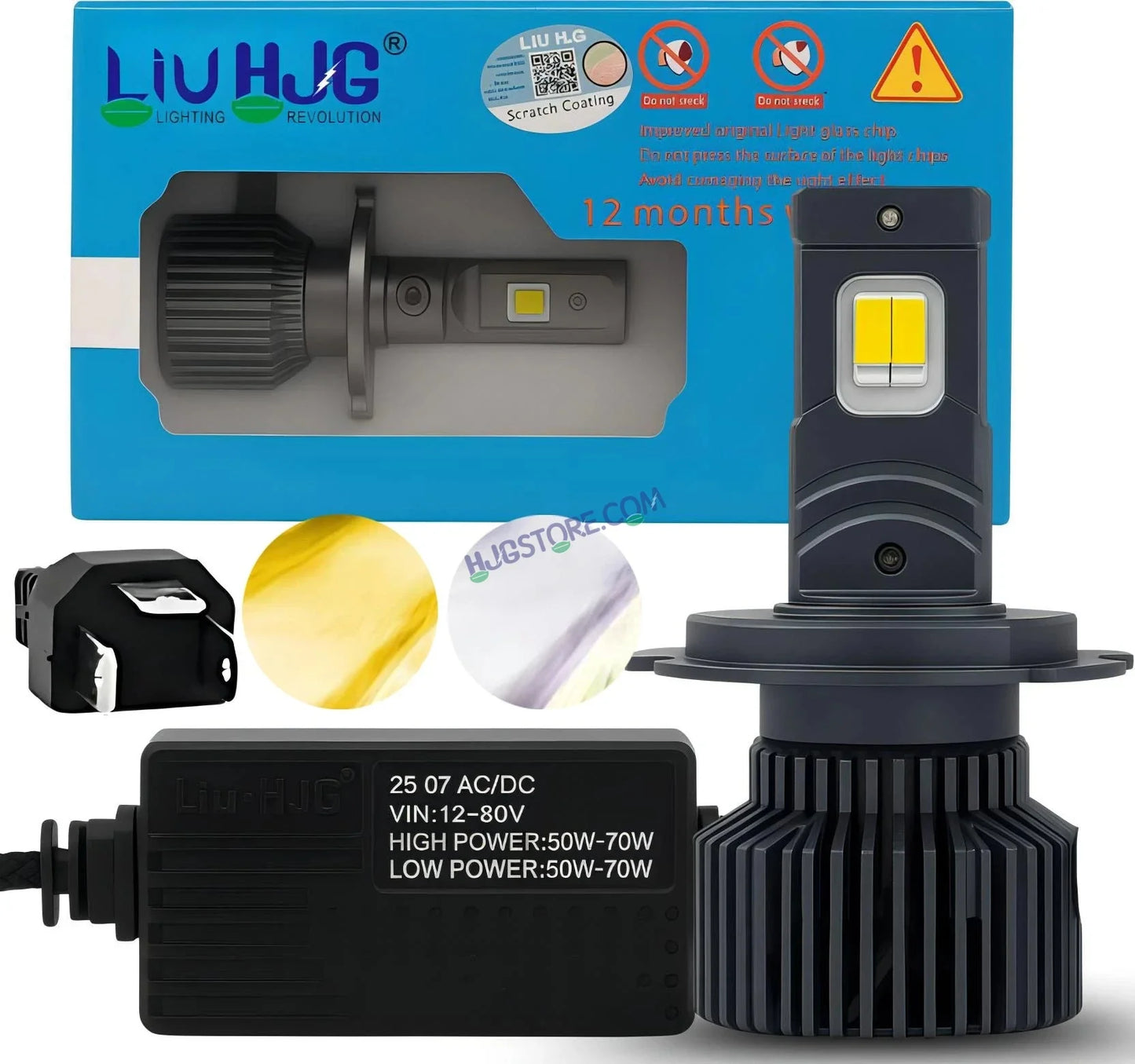 HJG M2 Mini 70W White/Yellow H4 Dual Beam New Model LED Bulb AC/DC Hea ...